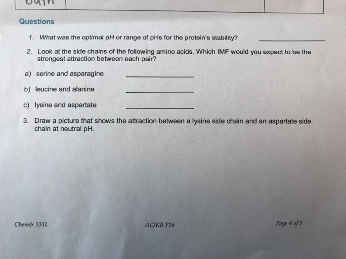 Solved Questions 1. What was the optimal pH or range of pHs | Chegg.com