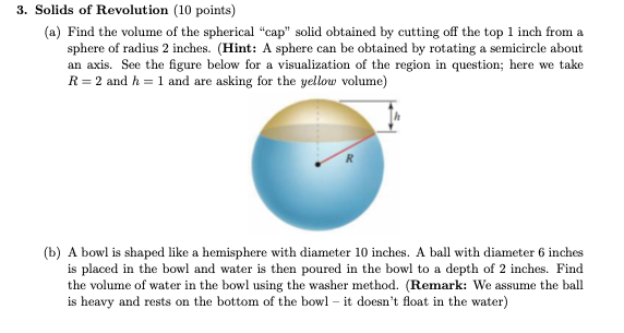 Solved 3. Solids of Revolution (10 points) (a) Find the | Chegg.com