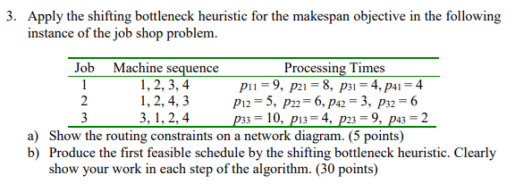 Solved 3. Apply the shifting bottleneck heuristic for the | Chegg.com