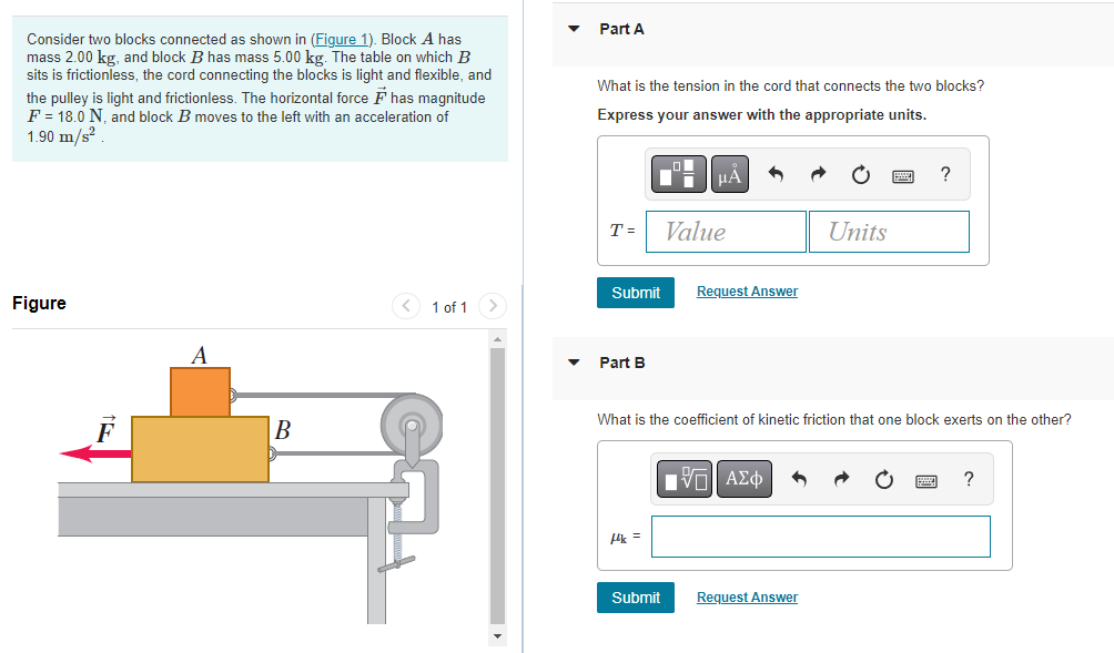 Solved Consider two blocks connected as shown in mass 2.00 | Chegg.com