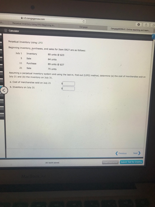 Solved Using FiFo Calculator Perpetual Inventory Using LIFGo | Chegg.com