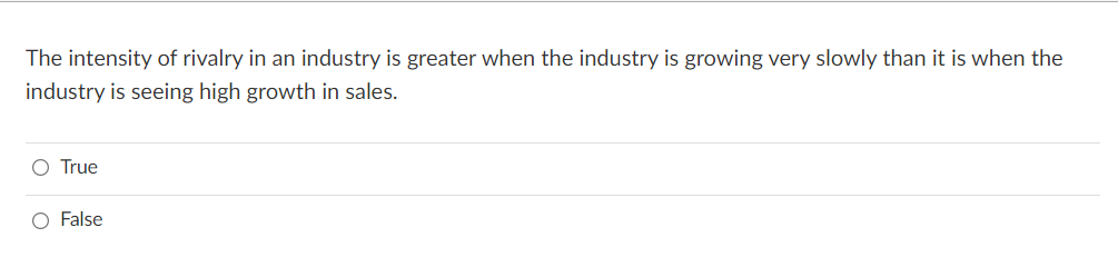 Solved The intensity of rivalry in an industry is greater | Chegg.com