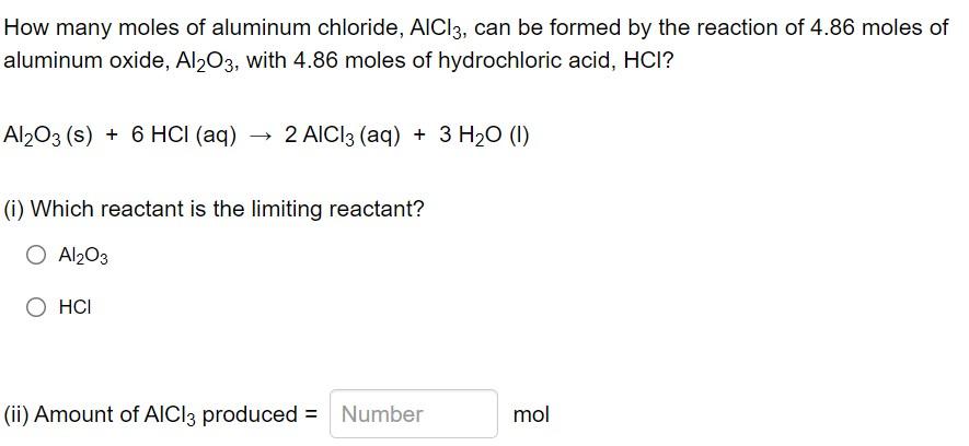 Solved How many moles of aluminum chloride, AICI3, can be | Chegg.com