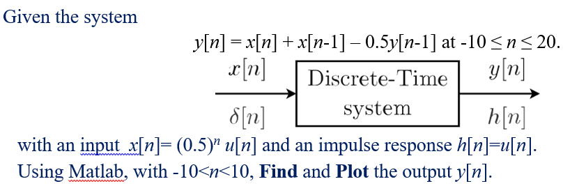 Solved Given the system y[n]=x[n]+x[n−1]−0.5y[n−1] at | Chegg.com