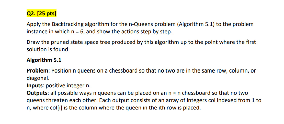 Solved Q2. [25 pts] Apply the Backtracking algorithm for the | Chegg.com