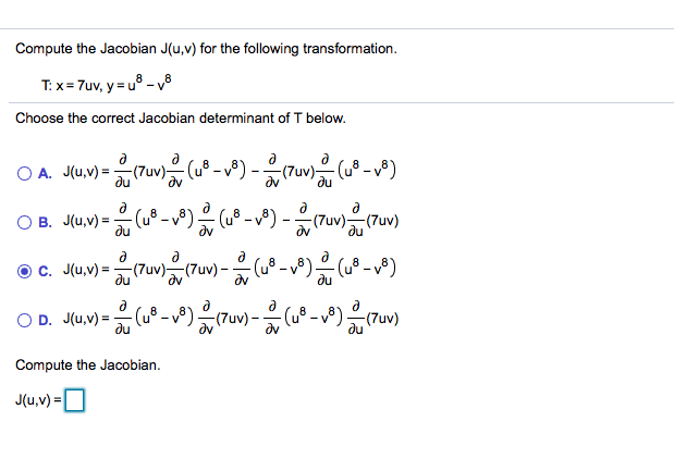 Solved Compute the Jacobian J(u, v) for the following | Chegg.com