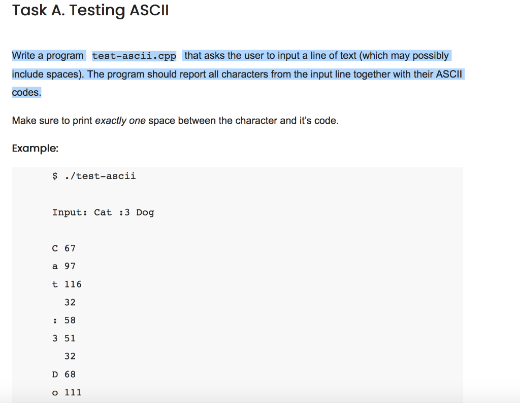 Solved Task A Testing Ascii Write A Program Test Asciicpp