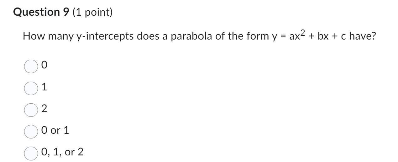 Solved Question 9 (1 ﻿point)How many y-intercepts does a | Chegg.com
