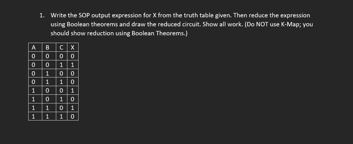 Solved Write the SOP output expression for X from the truth | Chegg.com