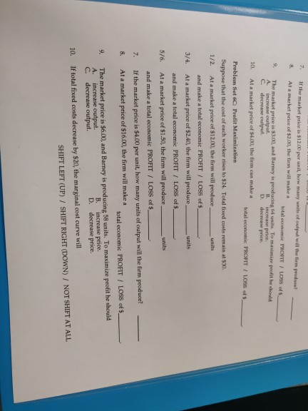 Problem Set 6B: Profit Maximization Name: Do this | Chegg.com