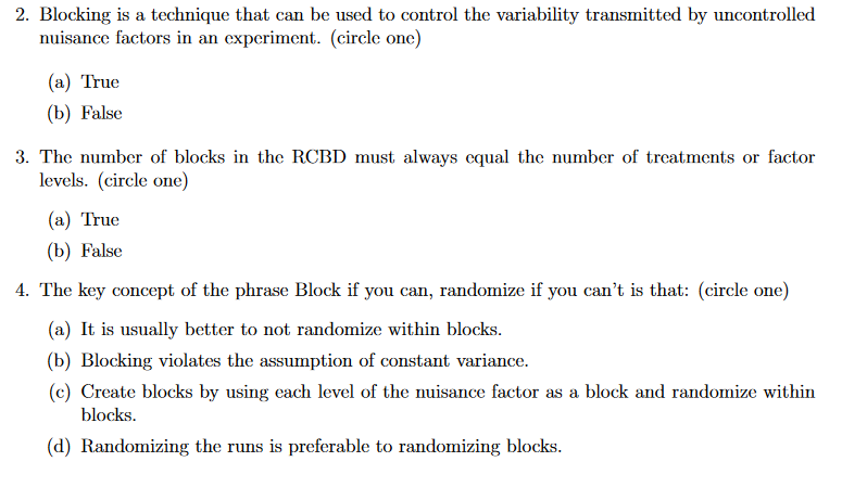 Solved 2. Blocking is a technique that can be used to | Chegg.com
