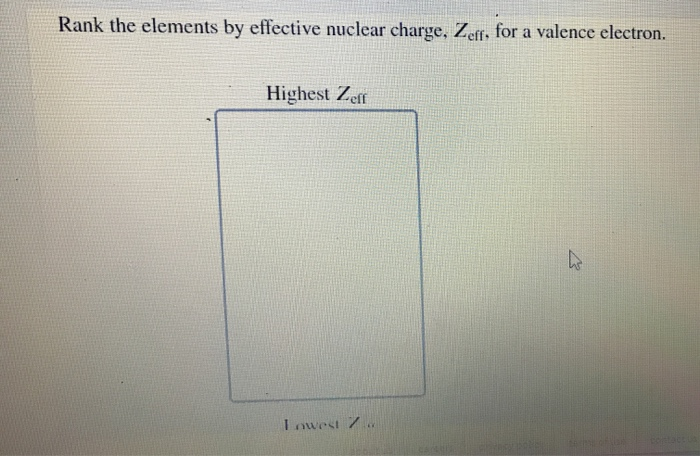 Solved Rank the elements by effective nuclear charge, Zeff, | Chegg.com