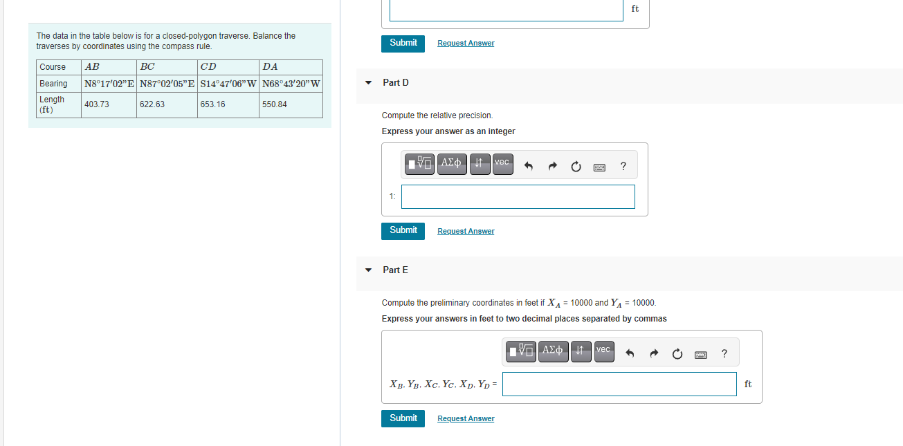 Solved The data in the table below is for a closed-polygon | Chegg.com