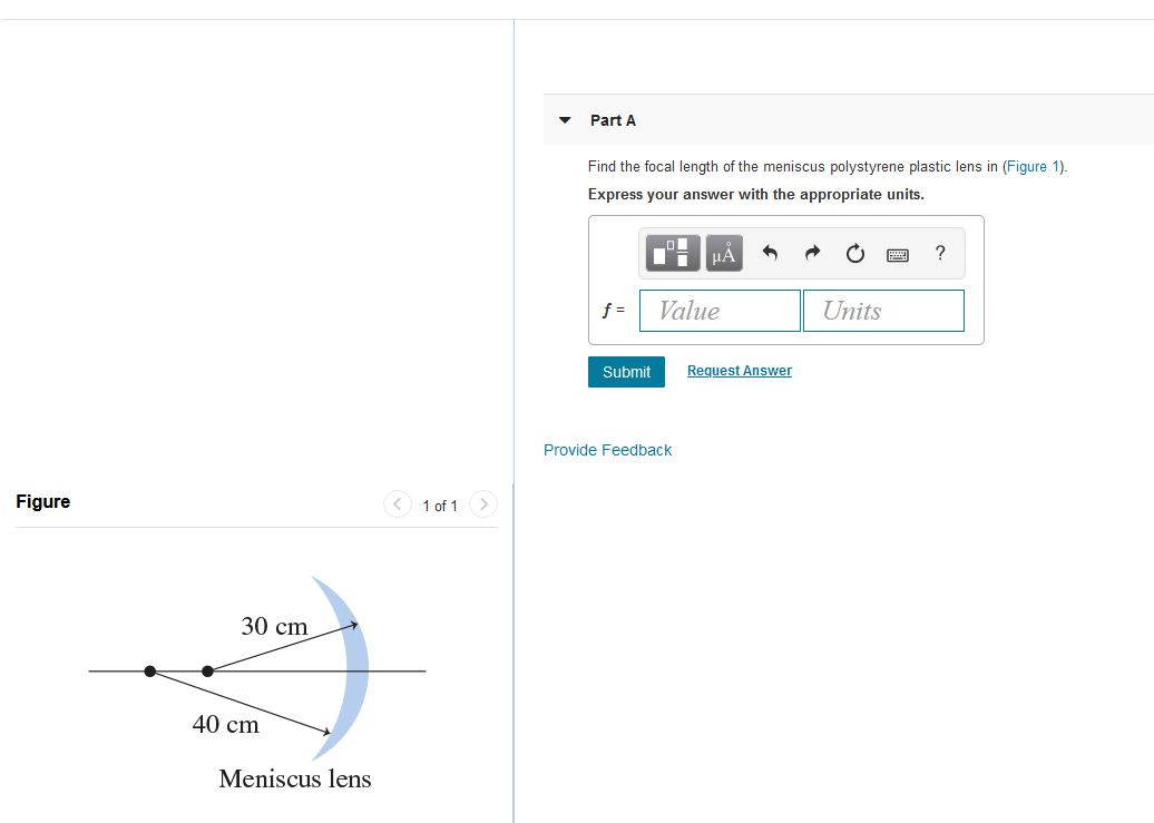 Solved Part A Find the focal length of the meniscus | Chegg.com