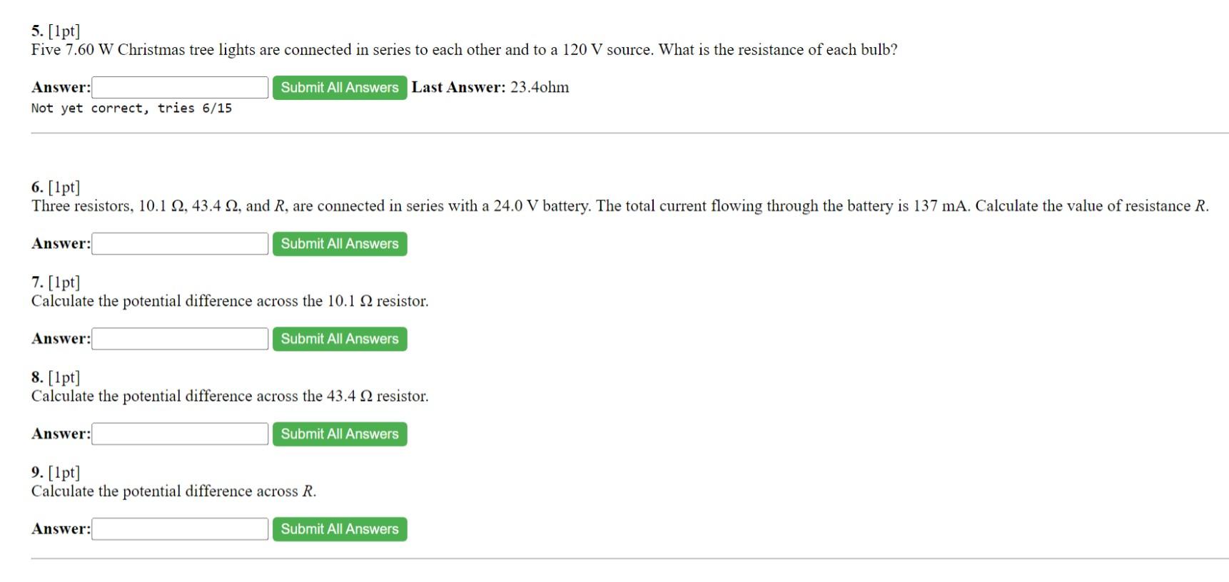 Solved 5. [1pt] Five 7.60 W Christmas tree lights are | Chegg.com