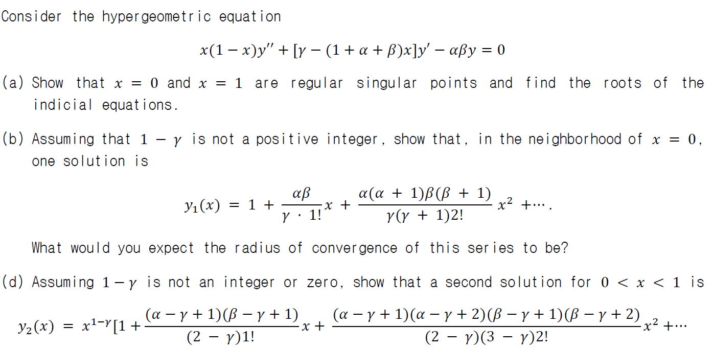 Solved Consider the hyper geometric equation x(1 – x)y” + [v | Chegg.com