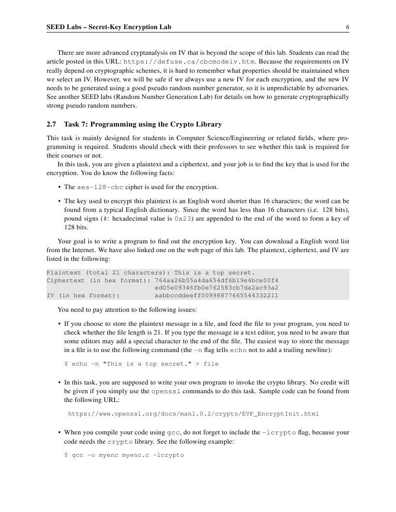 SEED Labs - Secret-Key Encryption Lab Secret-Key | Chegg.com