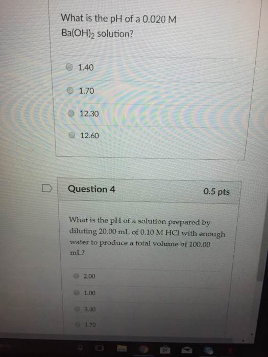 Solved What is the pH of a 0.020 M Ba(OH)2 solution? 1.40 O | Chegg.com
