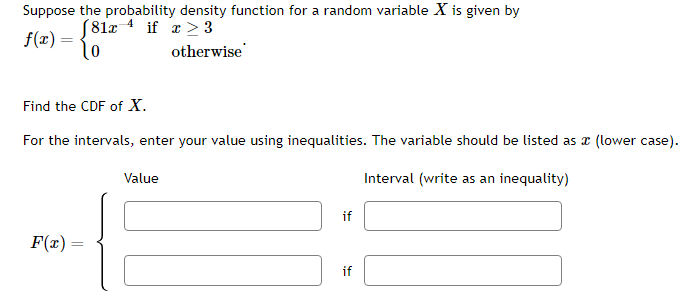 Solved Suppose the probability density function for a random | Chegg.com