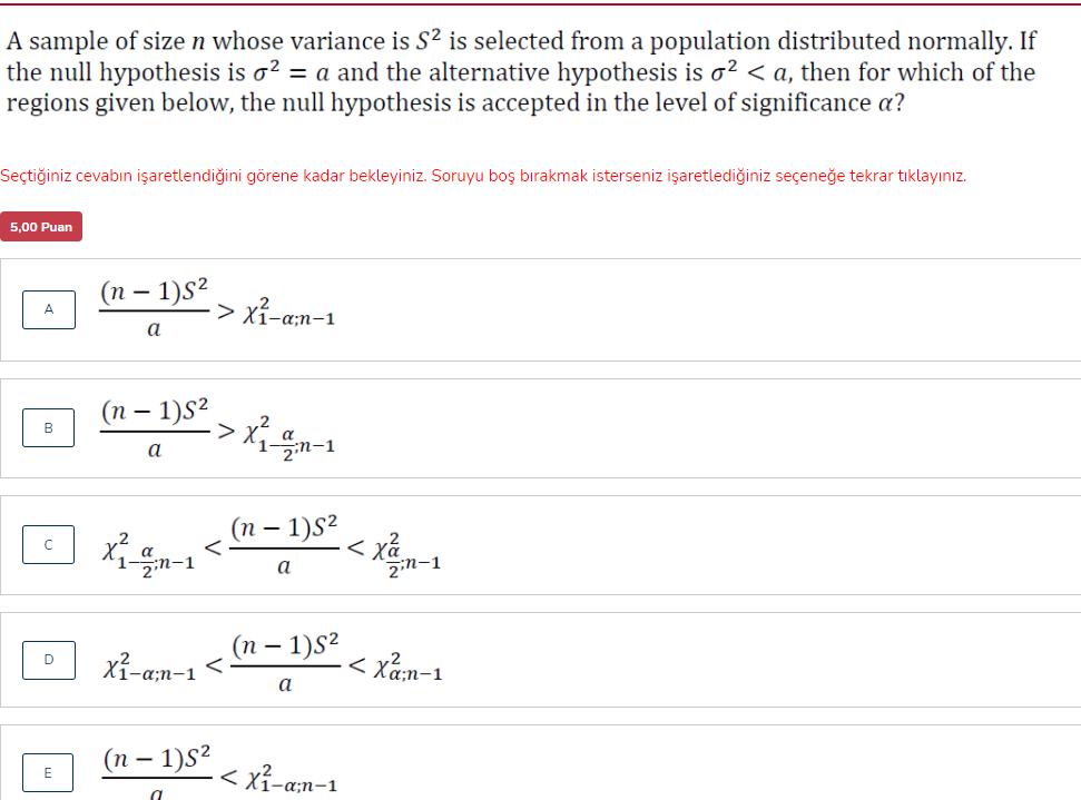 Solved A sample of size n whose variance is S2 is selected | Chegg.com