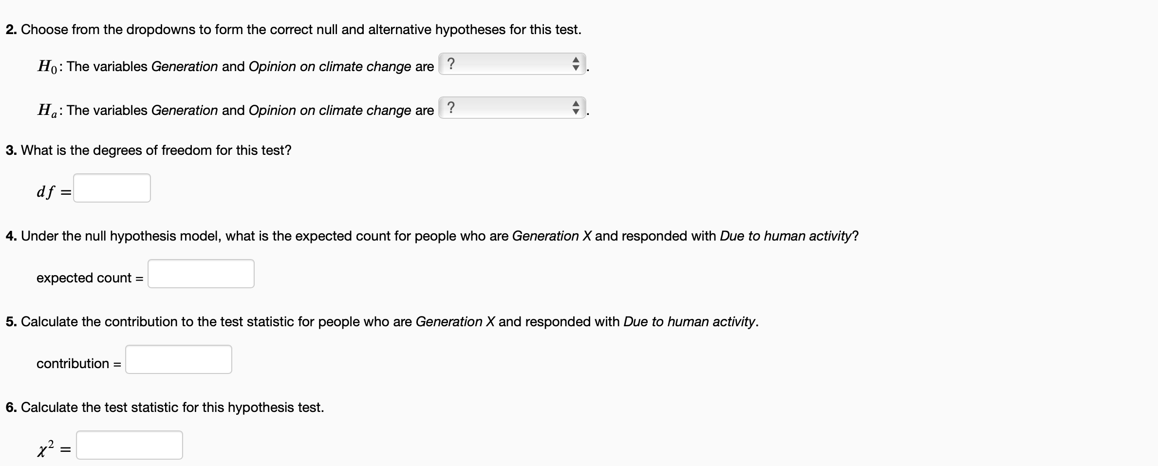 Solved 2. Choose from the dropdowns to form the correct null | Chegg.com