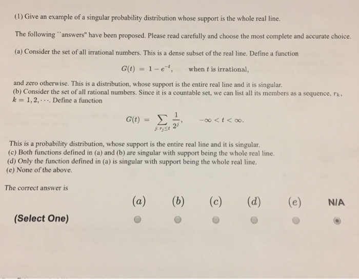 Solved (1) Give an example of a singular probability | Chegg.com