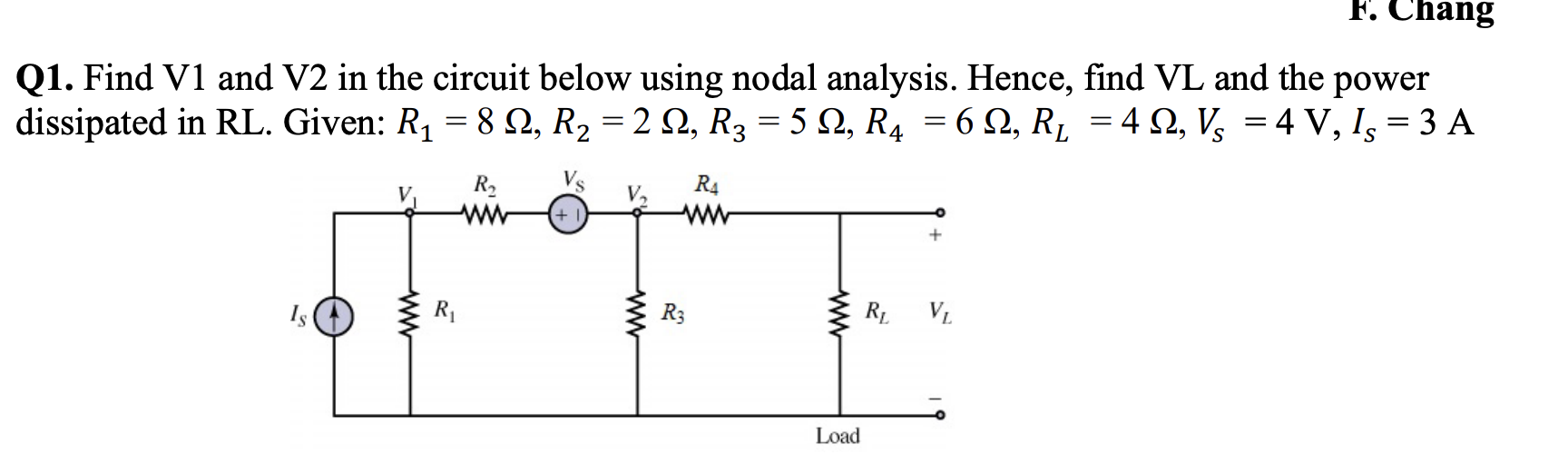 Solved 1. Find V1 and V2 in the circuit below using nodal | Chegg.com