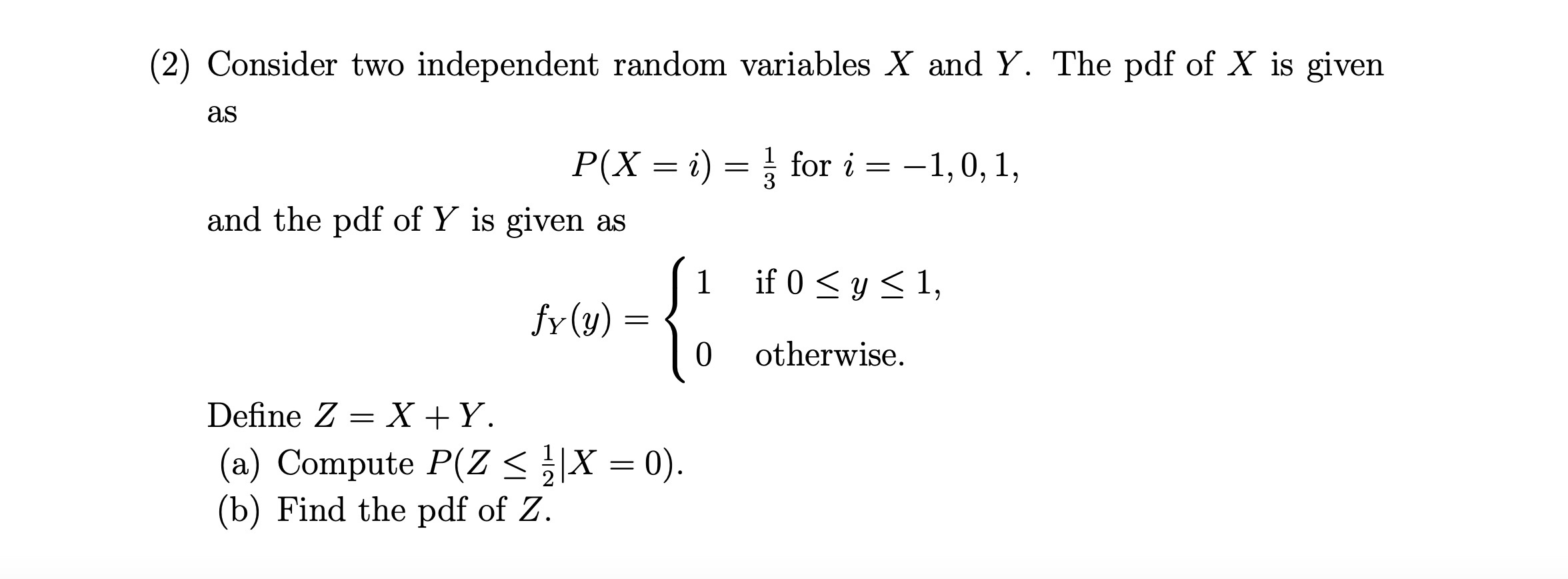 (2) ﻿Consider two independent random variables x ﻿and | Chegg.com