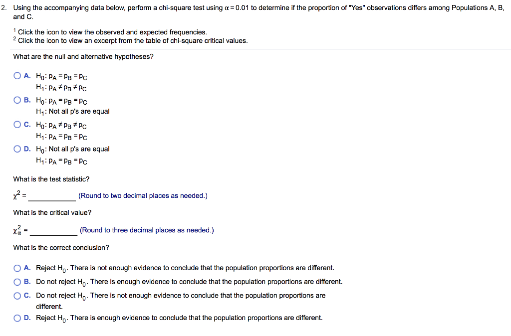 Solved 2. Using the accompanying data below, perform a | Chegg.com