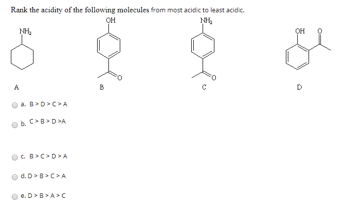 Solved Rank the acidity of the following molecules from most | Chegg.com