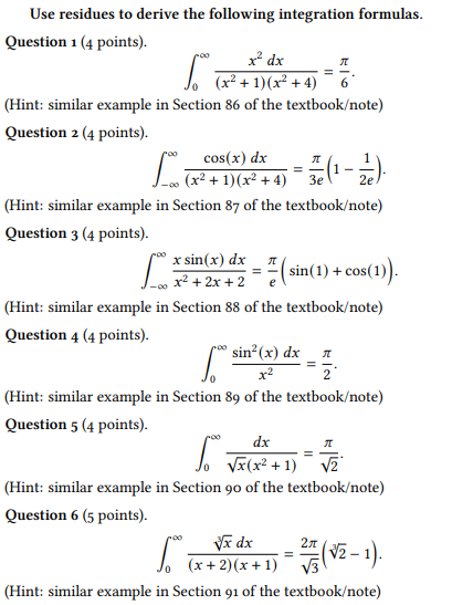 Use residues to derive the following integration | Chegg.com