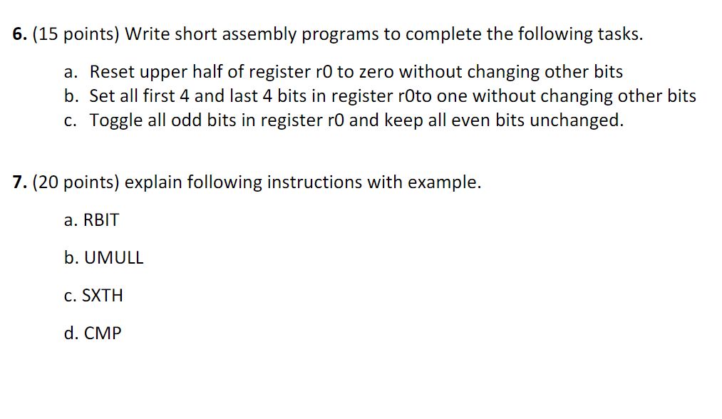 Solved 6. (15 points) Write short assembly programs to | Chegg.com