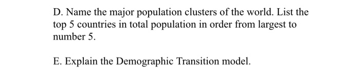 Solved D. Name the major population clusters of the world. | Chegg.com