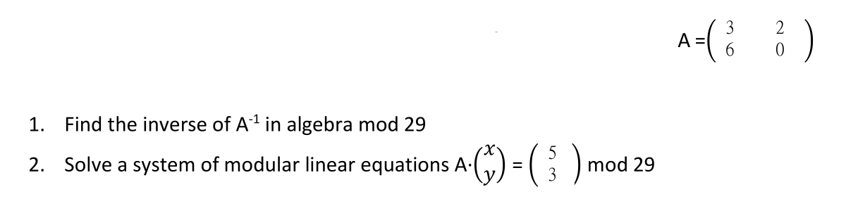 Solved 2 A=( 3 ) 3 6 1. Find the inverse of A-1 in algebra | Chegg.com