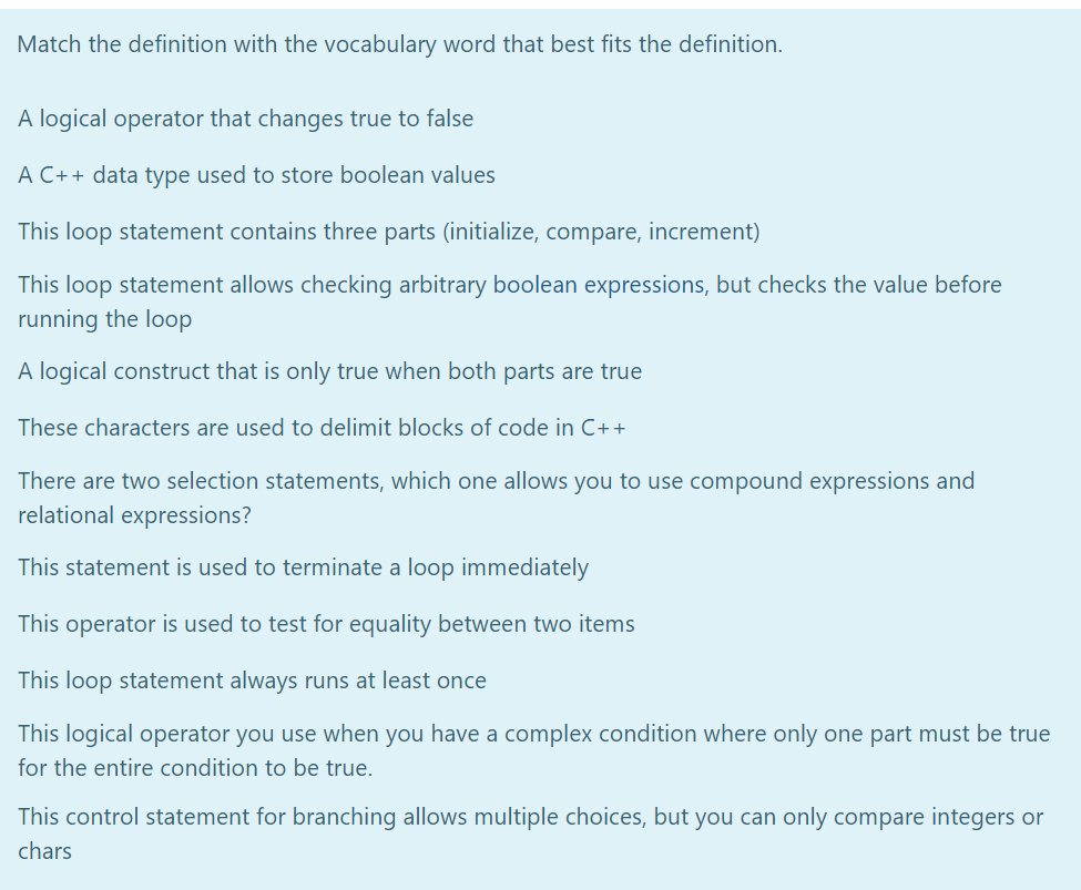 Solved Choices: bool or continue do | Chegg.com
