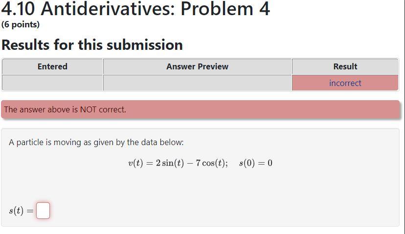 Solved 4.10 Antiderivatives: Problem 4 ( 6 points) Results | Chegg.com