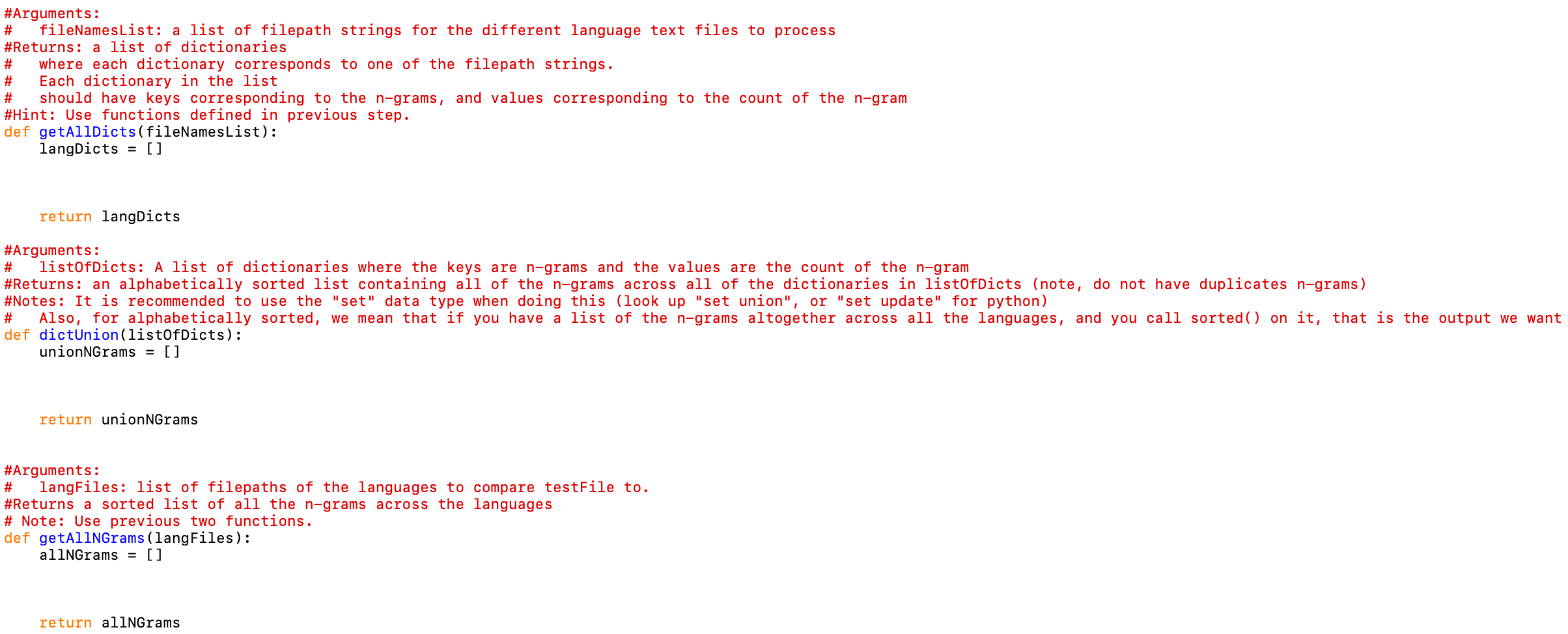Solved # #Arguments: # fileNamesList: a list of filepath | Chegg.com