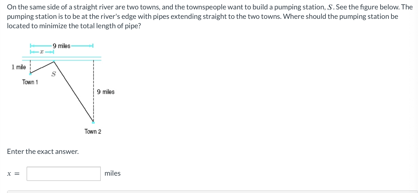 Solved On the same side of a straight river are two towns, | Chegg.com