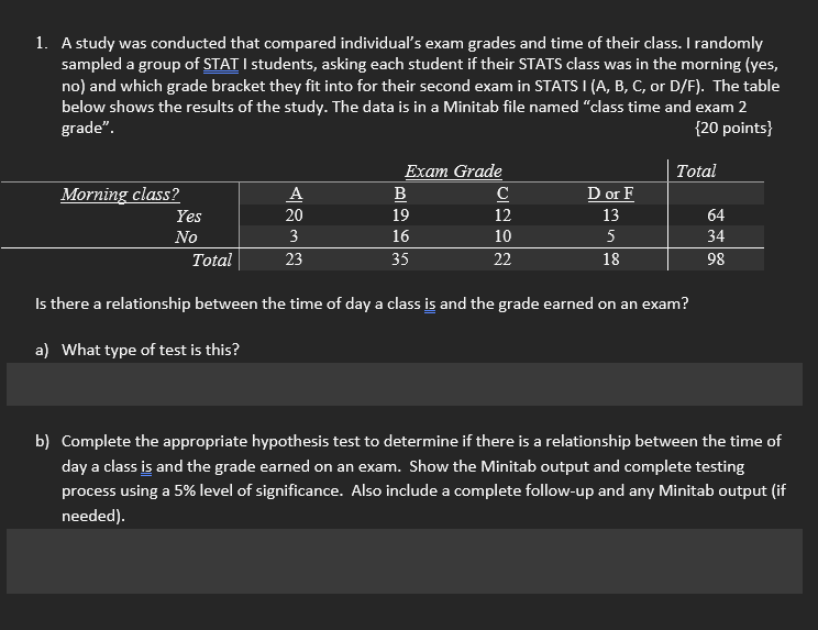Solved 1. A study was conducted that compared individual's | Chegg.com