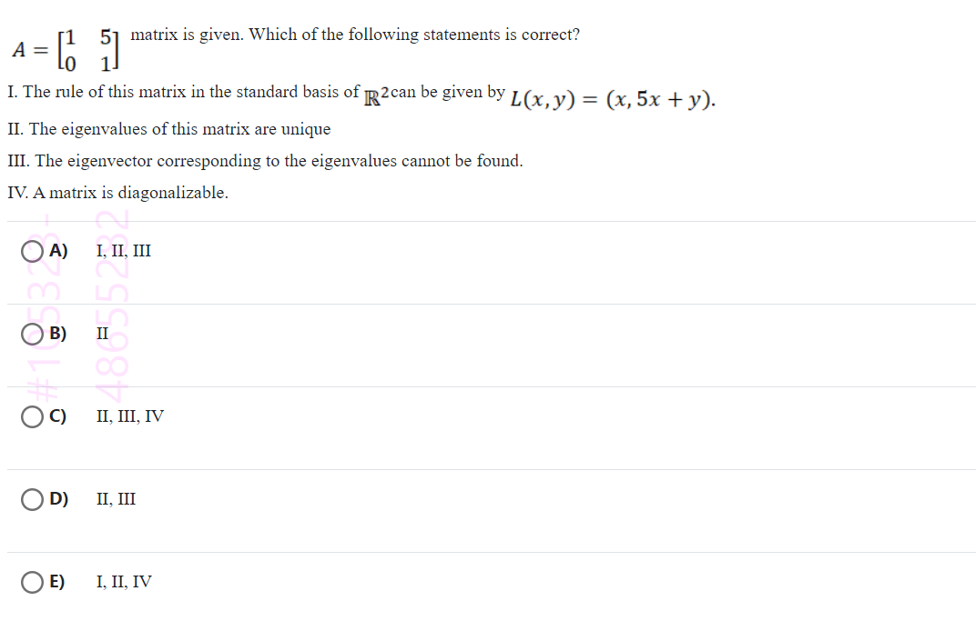 Solved A=[1051]matrix is given. Which of the following | Chegg.com