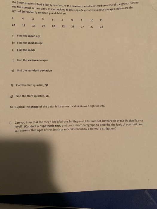 Solved The Smiths recently had a family reunion. At this | Chegg.com