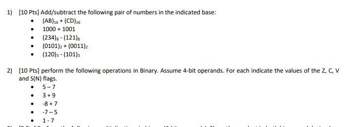 Solved 1) [10 Pts] Add/subtract the following pair of | Chegg.com