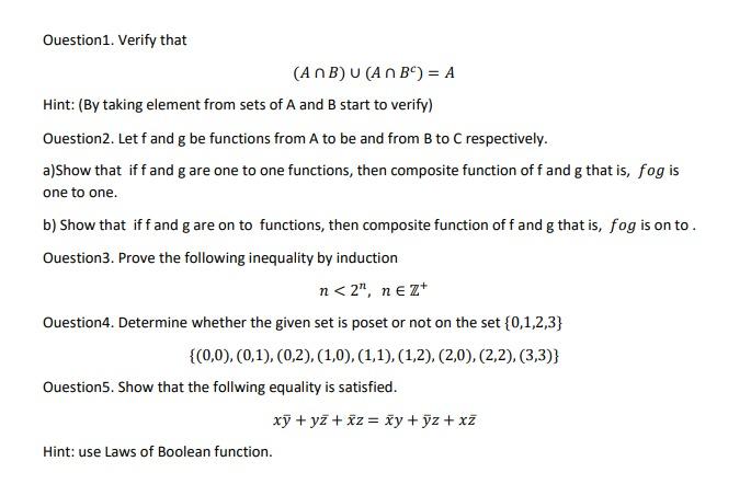Solved DISCRETE MATHEMATICS Ouestion1. Verify that (𝐴 ∩ 𝐵) | Chegg.com