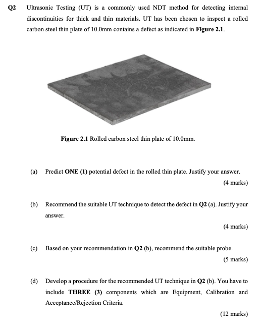 Q2 Ultrasonic Testing (UT) is a commonly used NDT | Chegg.com