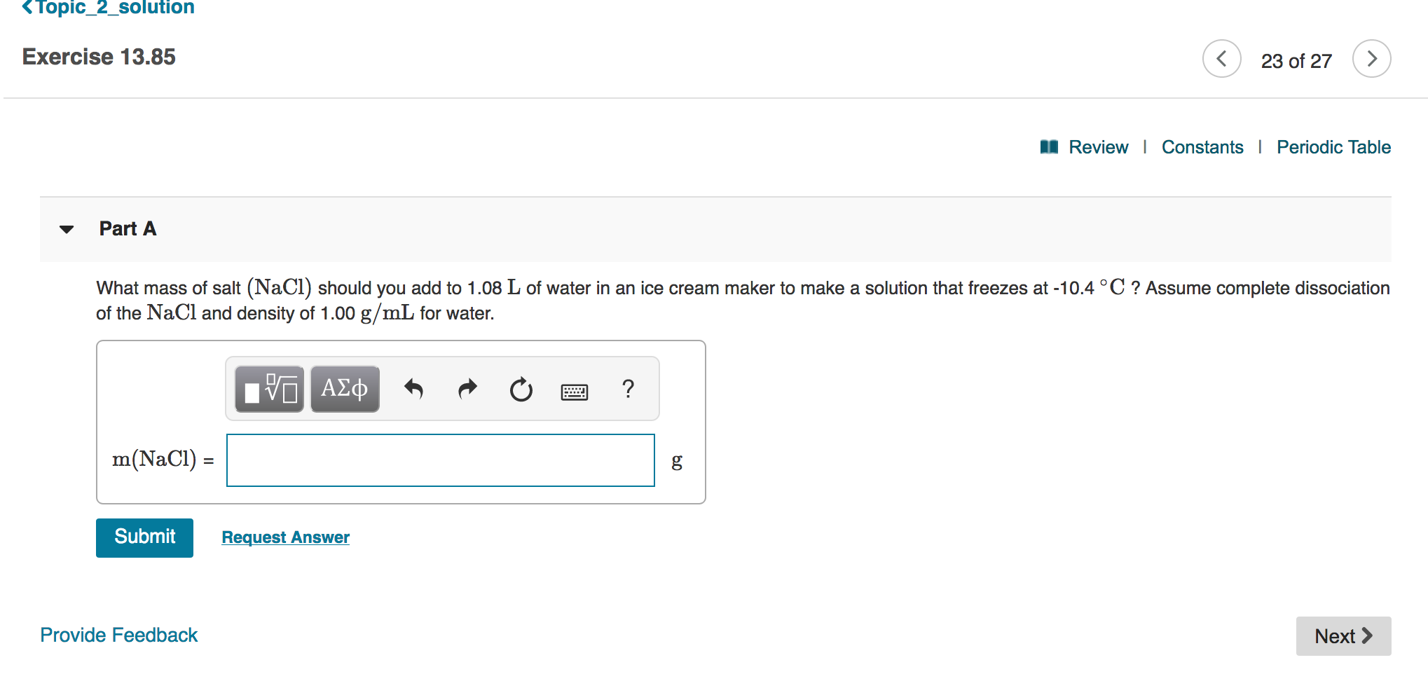 Solved What mass of salt (NaCl) should you add to 1.08 L of | Chegg.com