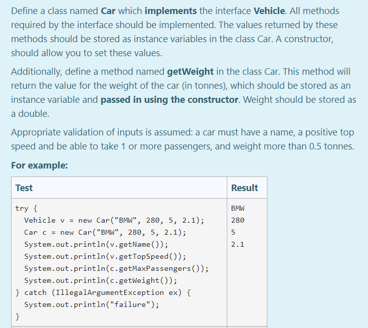 Solved Define a class named Car which implements the | Chegg.com