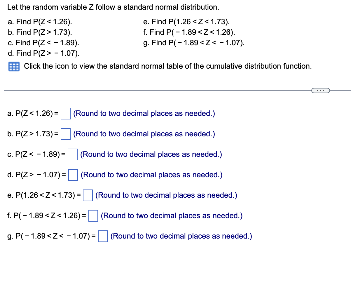 Solved Let the random variable Z follow a standard normal | Chegg.com