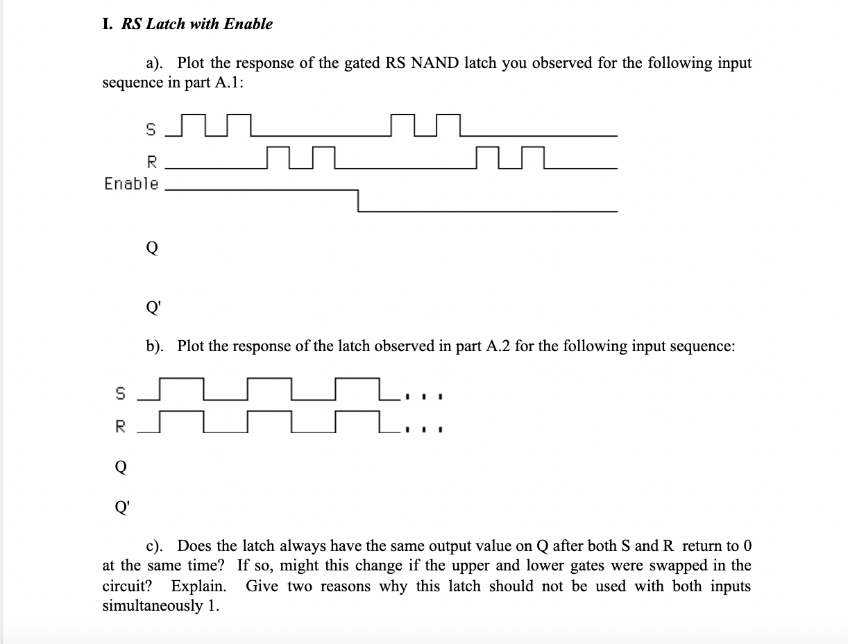 Solved I. RS Latch with Enable a). Plot the response of the | Chegg.com