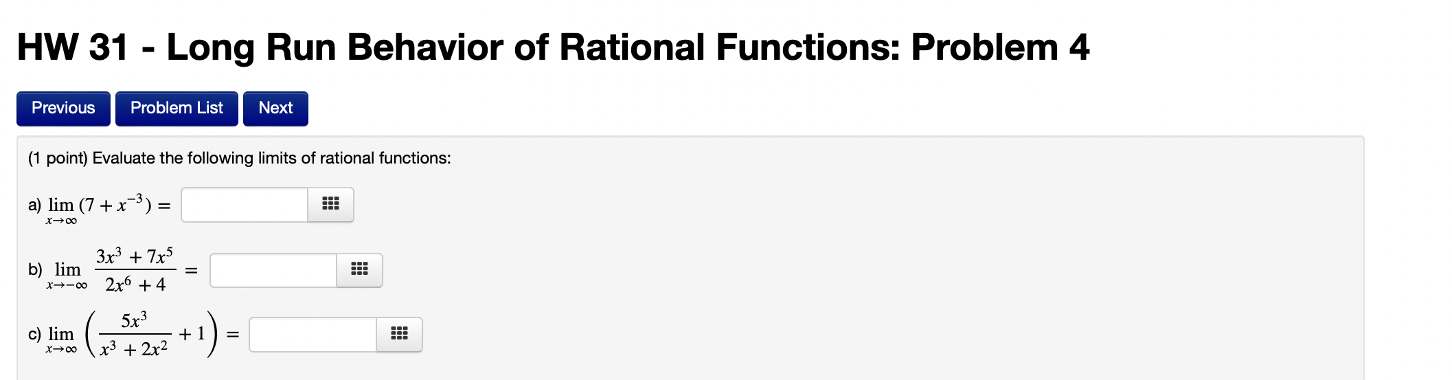 Solved HW 31- Long Run Behavior of Rational Functions: | Chegg.com