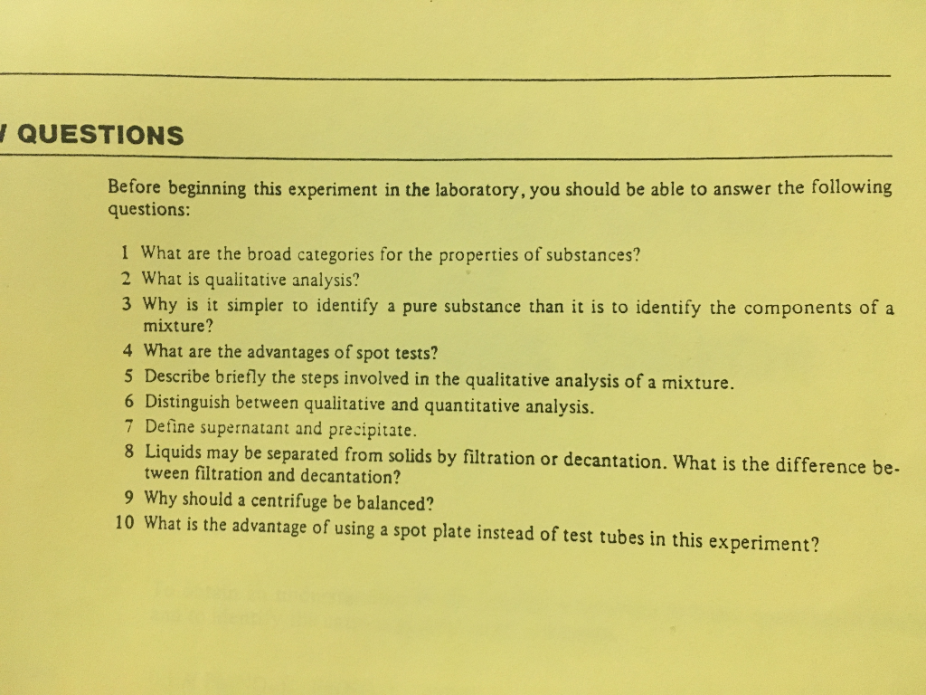 Solved I QUESTIONS Before beginning this experiment in the | Chegg.com